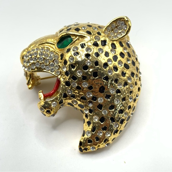 Vintage | Jewelry | Vintage Jaguar Cheetah Head Enamel Rhinestone ...